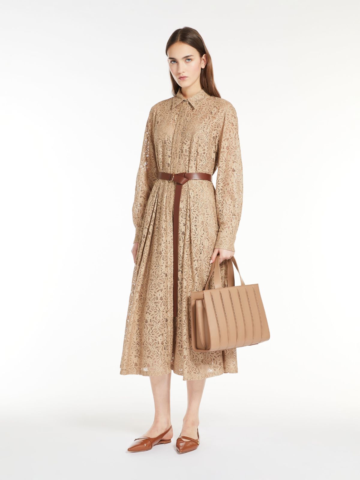 Hemdblusenkleid aus Spitze, beige | "AGADIR" Max Mara